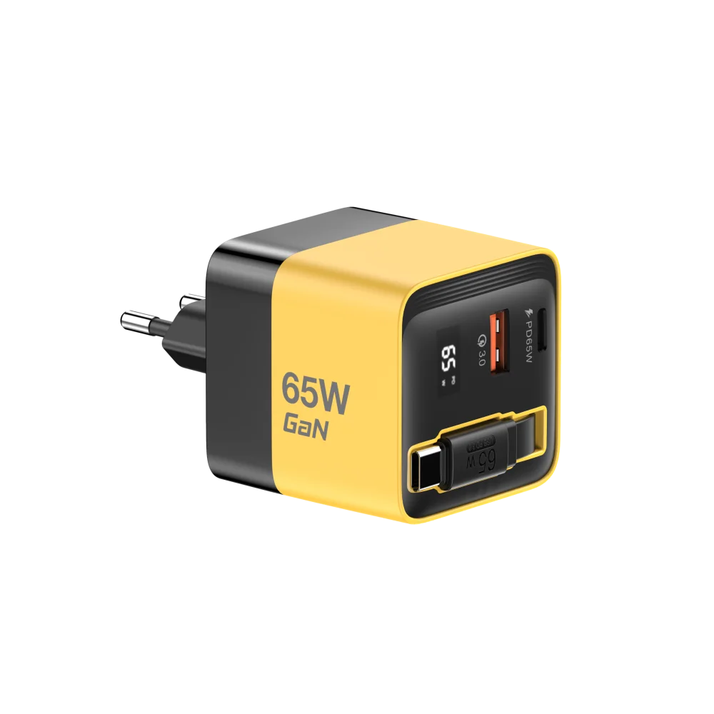 מטען קיר 65W GAN כבל נמתח צהוב Miracase-MWC65RC | שזר
